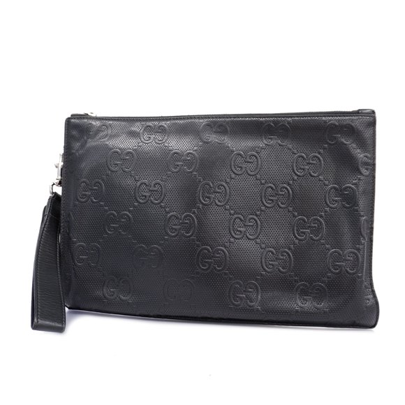 Gucci | Bags | Gucciauth Gg Emboss 625569 Leather Clutch Bag Black ...